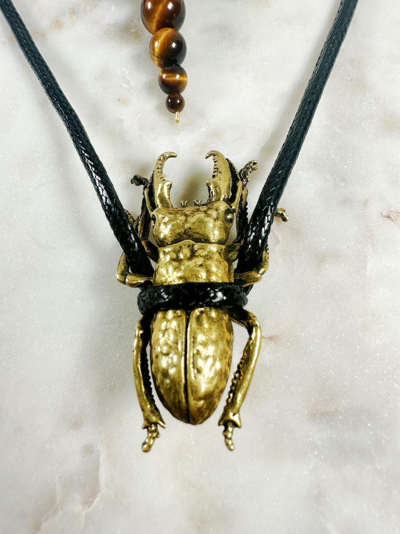 Pure Brass Beetle Necklace – Ghost Neck Insect Pendant With Tiger’s Eye ...