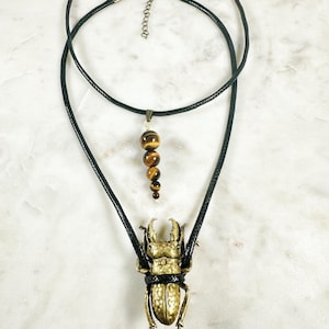 Pure Brass Beetle Necklace – Ghost Neck Insect Pendant With Tiger’s Eye ...