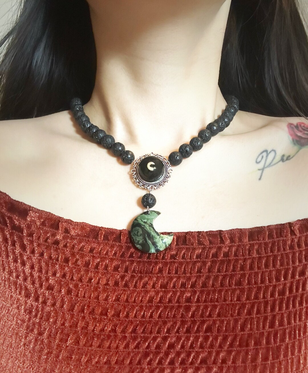 Real Bee Larva With Natural Kambaba Jasper Moon Necklace, Gothic Worm ...