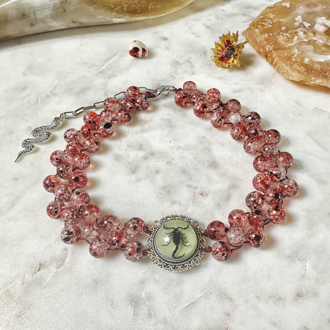 Bloody Real Scorpion Necklace, 3 Layers Choker, Horror Jewelry, Glow in ...