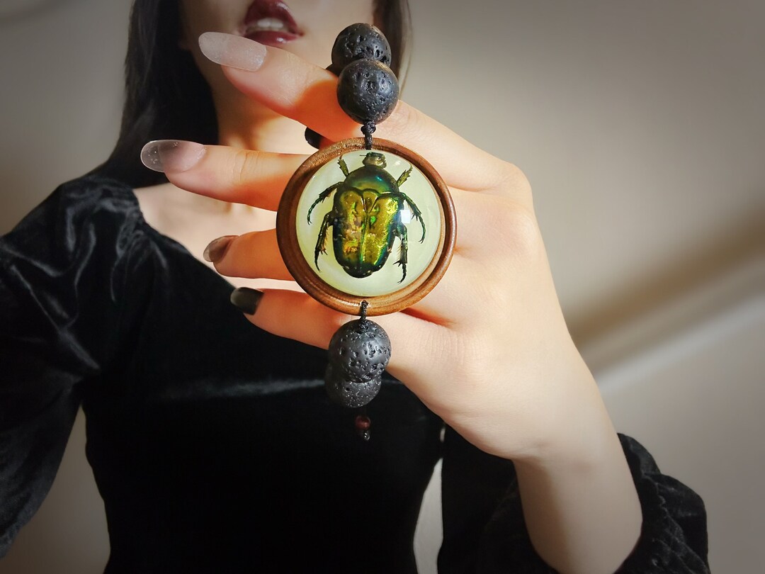 Real Green Chafer Beetle With Lava Beads Bracelet, Diffuser Rope ...