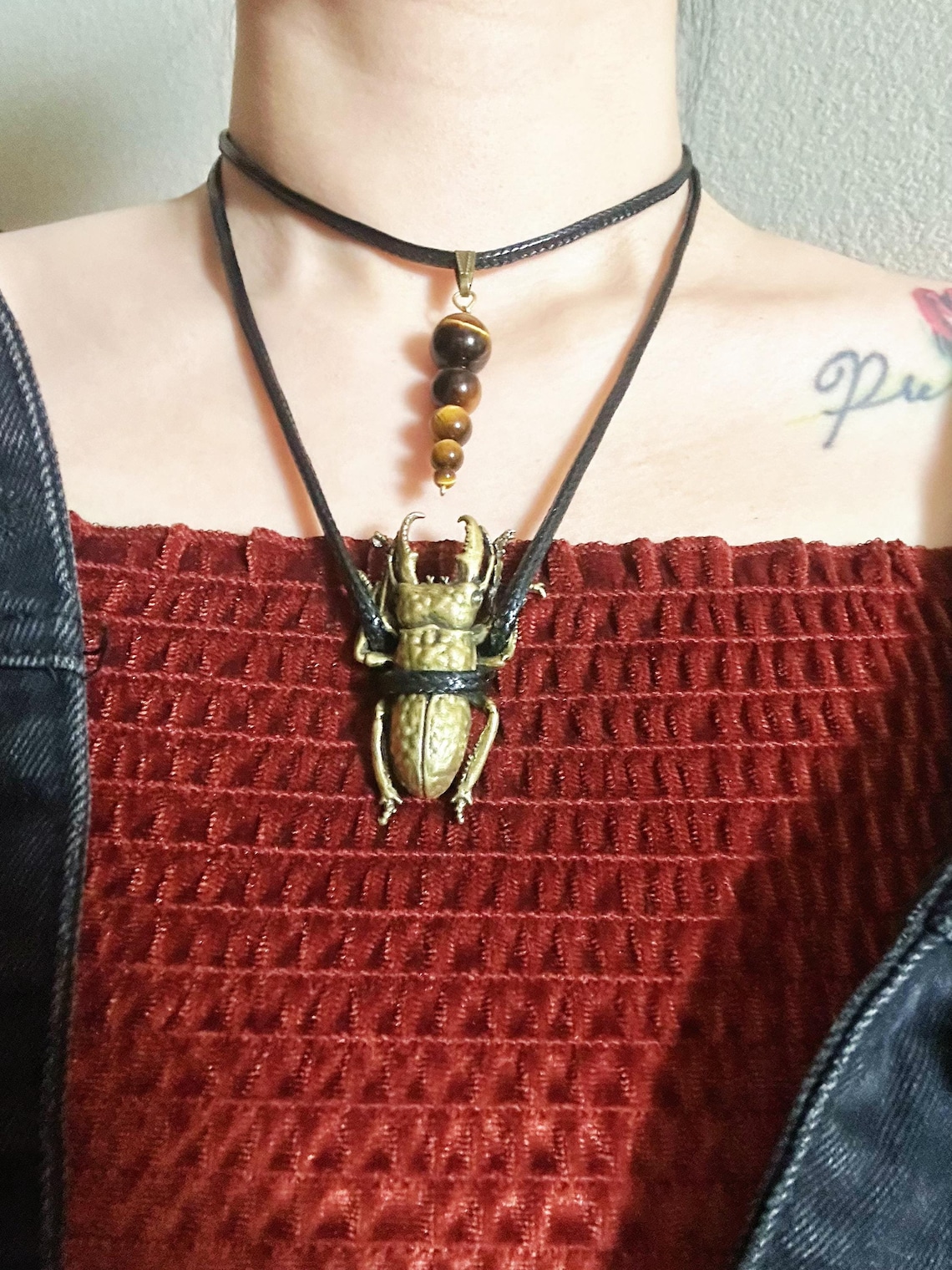Pure Brass Beetle Necklace – Ghost Neck Insect Pendant With Tiger’s Eye ...