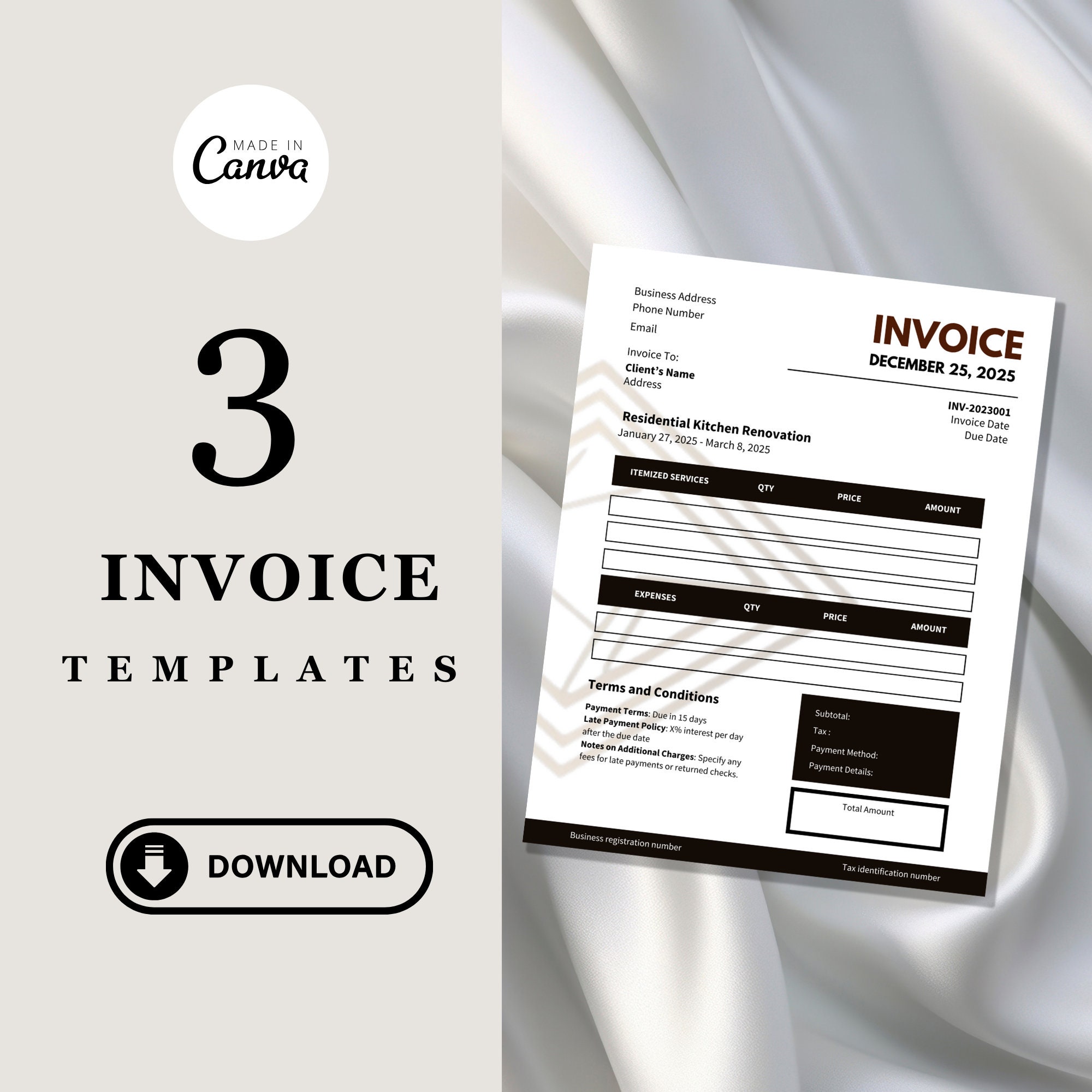 Printable Invoice Templates Invoice Template Canva Simple - Etsy