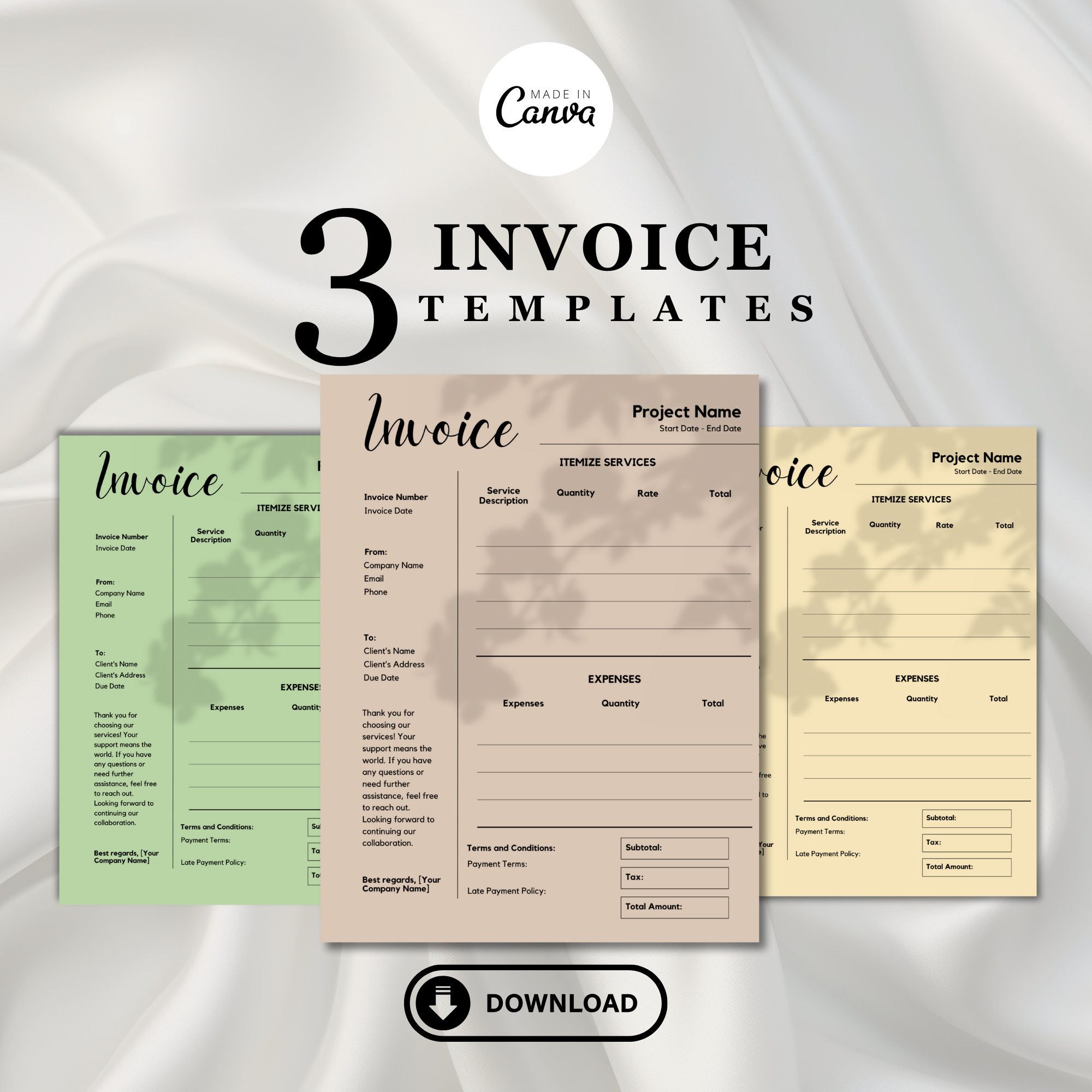 3 Aesthetic Invoice Templates Invoice Template Canva Simple Invoice ...
