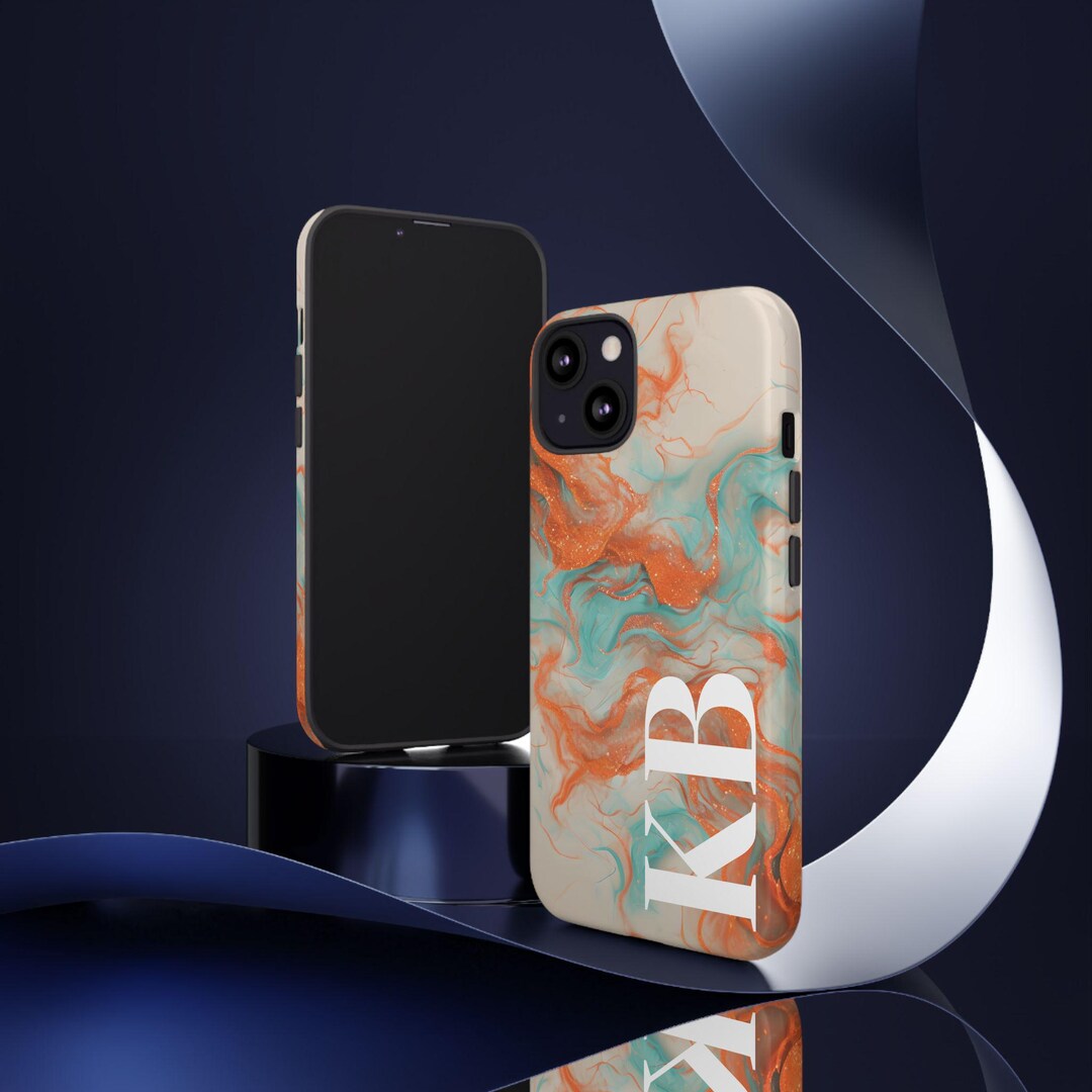 Customizable Showgirl Resin Effect Marble Orange Turquoise Phone Case ...