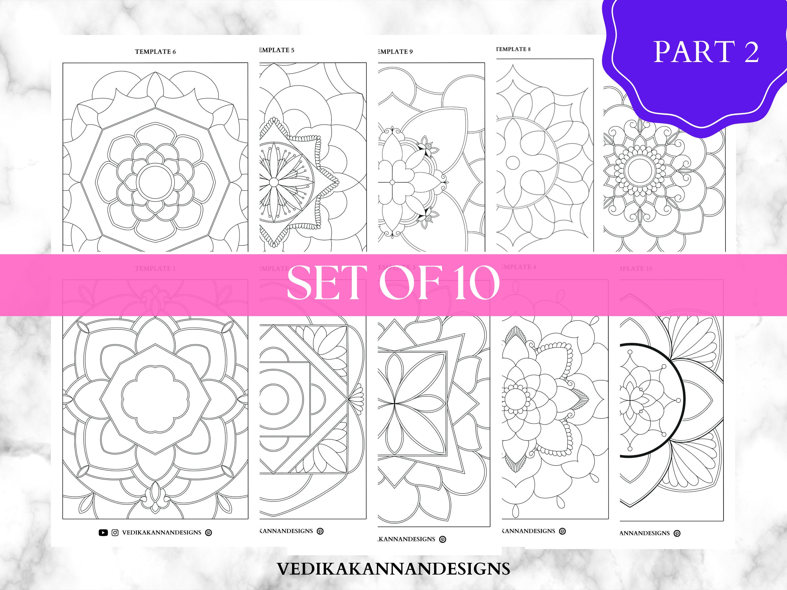 10 Printable Mandala Fill in Template Part 2 Mandala Grid - Etsy