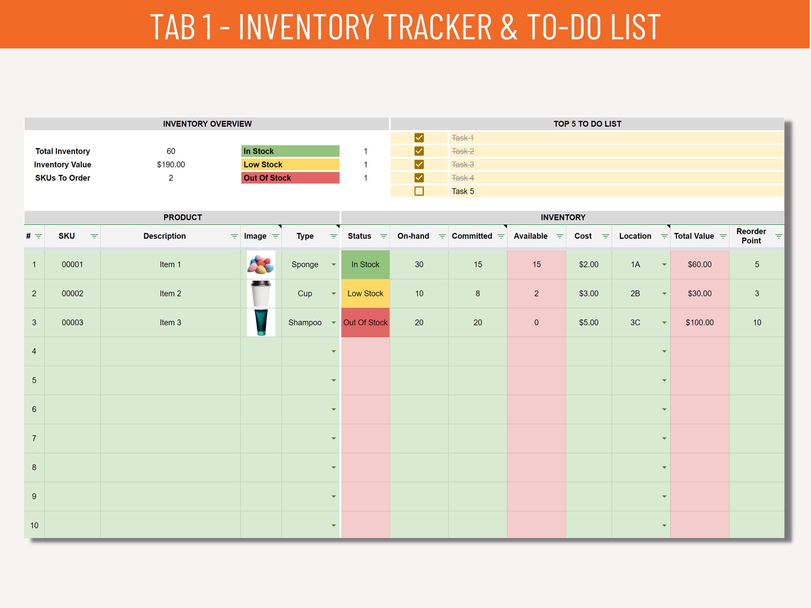 Inventory Tracker Spreadsheet for Google Sheets, Purchase Order Tracker ...