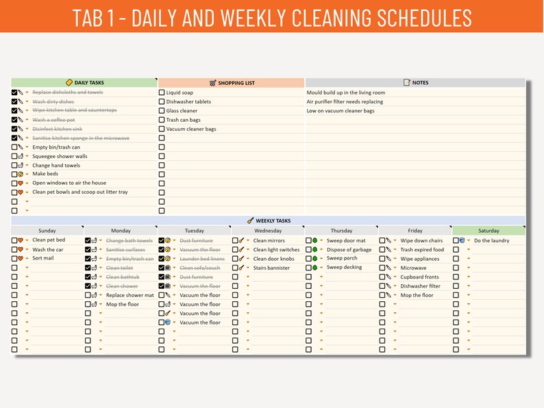 Cleaning Schedule Checklist for Google Sheets, Printable Editable ...