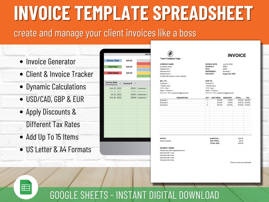 Invoice Template Spreadsheet for Google Sheets, Invoice Payment Tracker ...