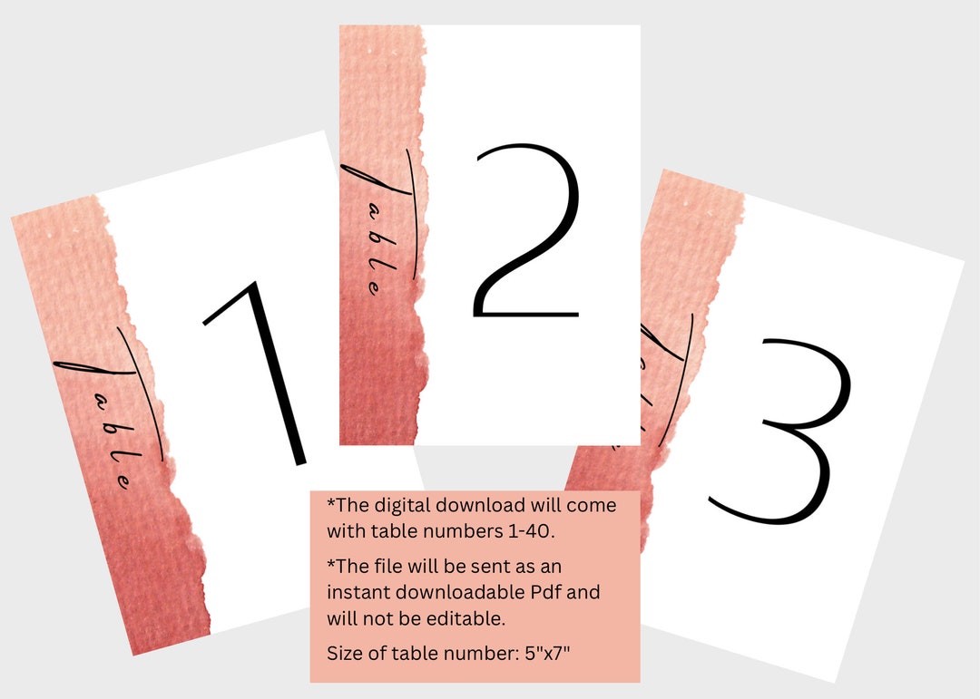 Simple Table Numbers Printable Table Numbers Table Number Wedding Table ...