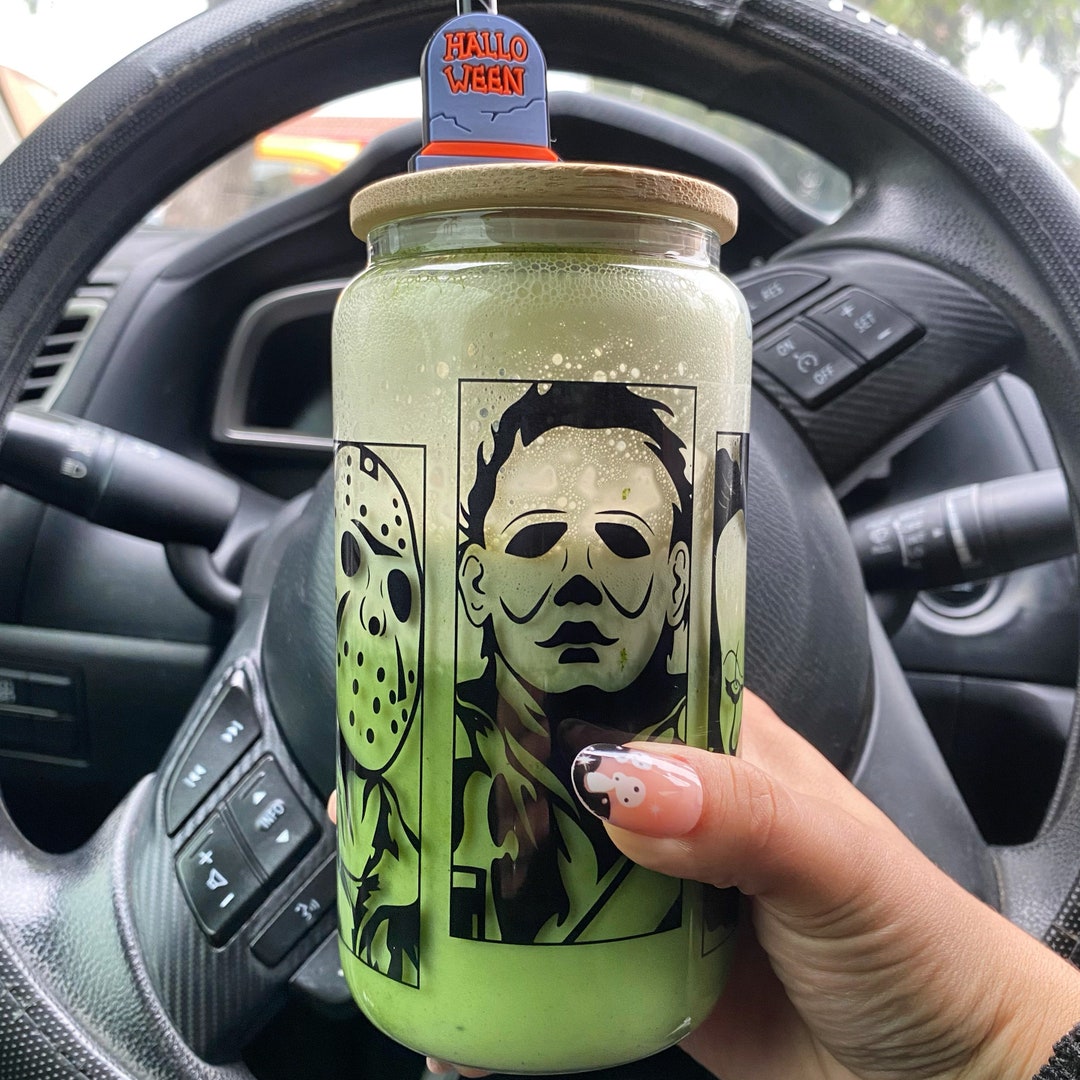 Scary Movies Halloween Iced Coffee Glass W/ Lid & Straw Horror Movies ...