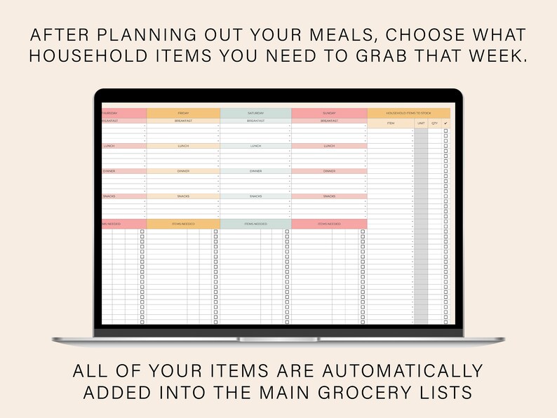 Digital Grocery List & Meal Planner Google Sheets - Etsy