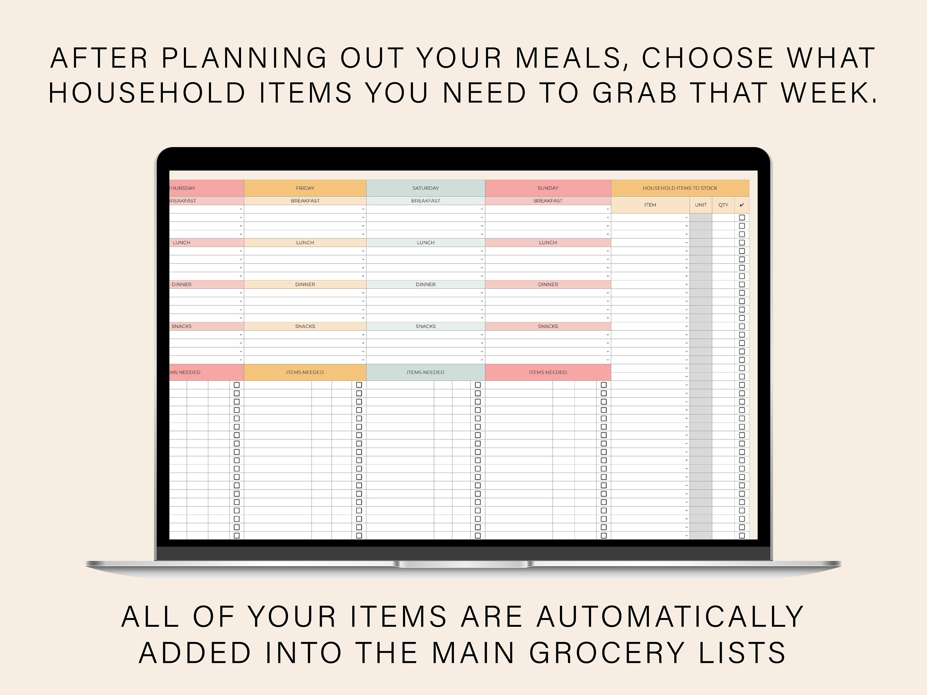 Digital Grocery List & Meal Planner Google Sheets - Etsy