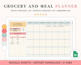 Weekly Meal Planner Google Sheets, Recipe Journal, Printable Meal ...