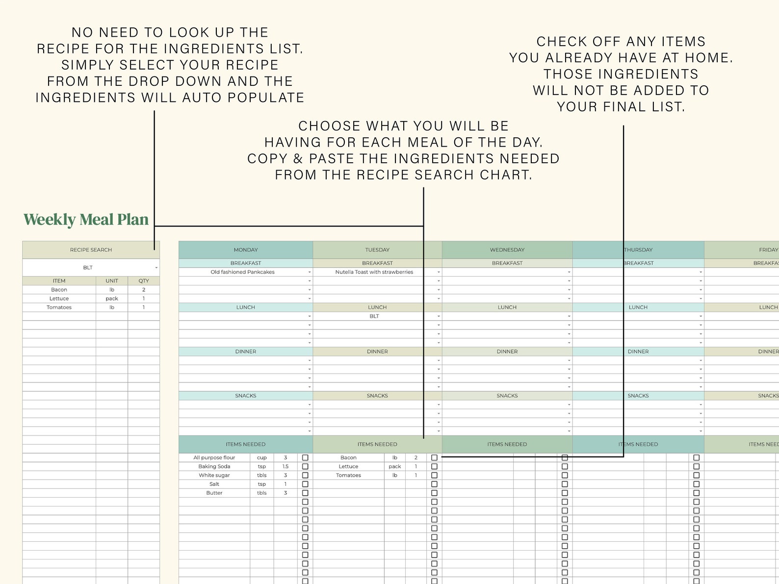 Digital Grocery List & Meal Planner | Google Sheets | Spreadsheet ...