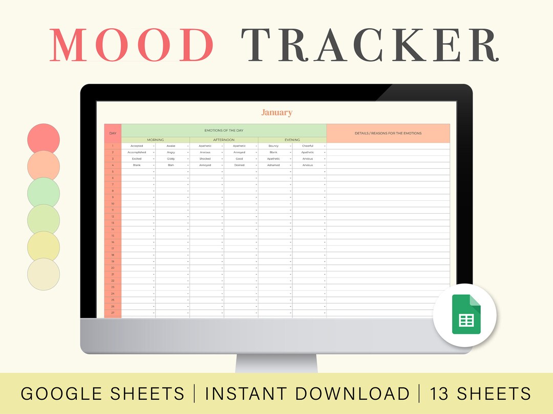 Mood Tracker Spreadsheet | Mood Tracking Template | Google Sheets ...