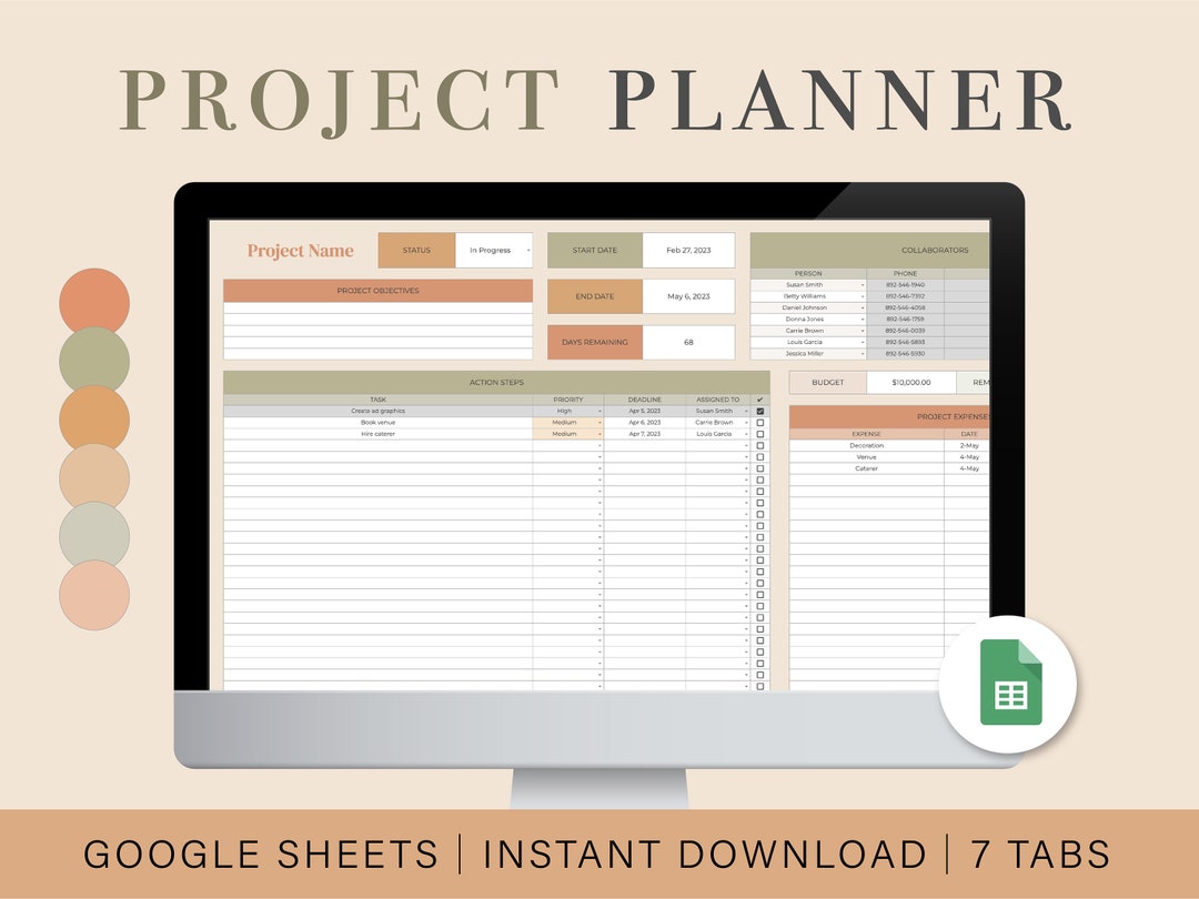 Project Management Planner Spreadsheet | Small Business Project Tracker ...