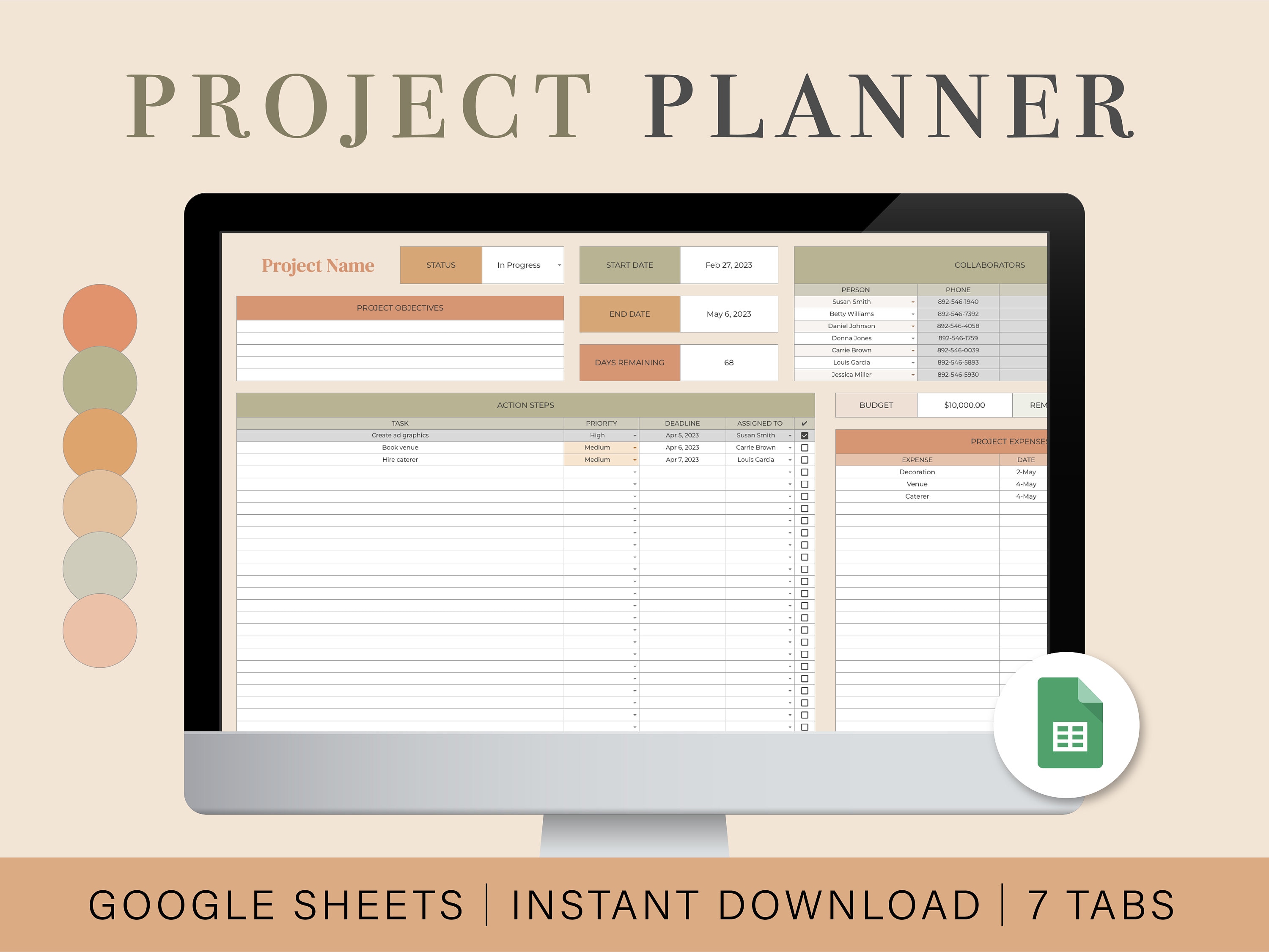 Project Management Planner Spreadsheet Small Business Project Tracker ...