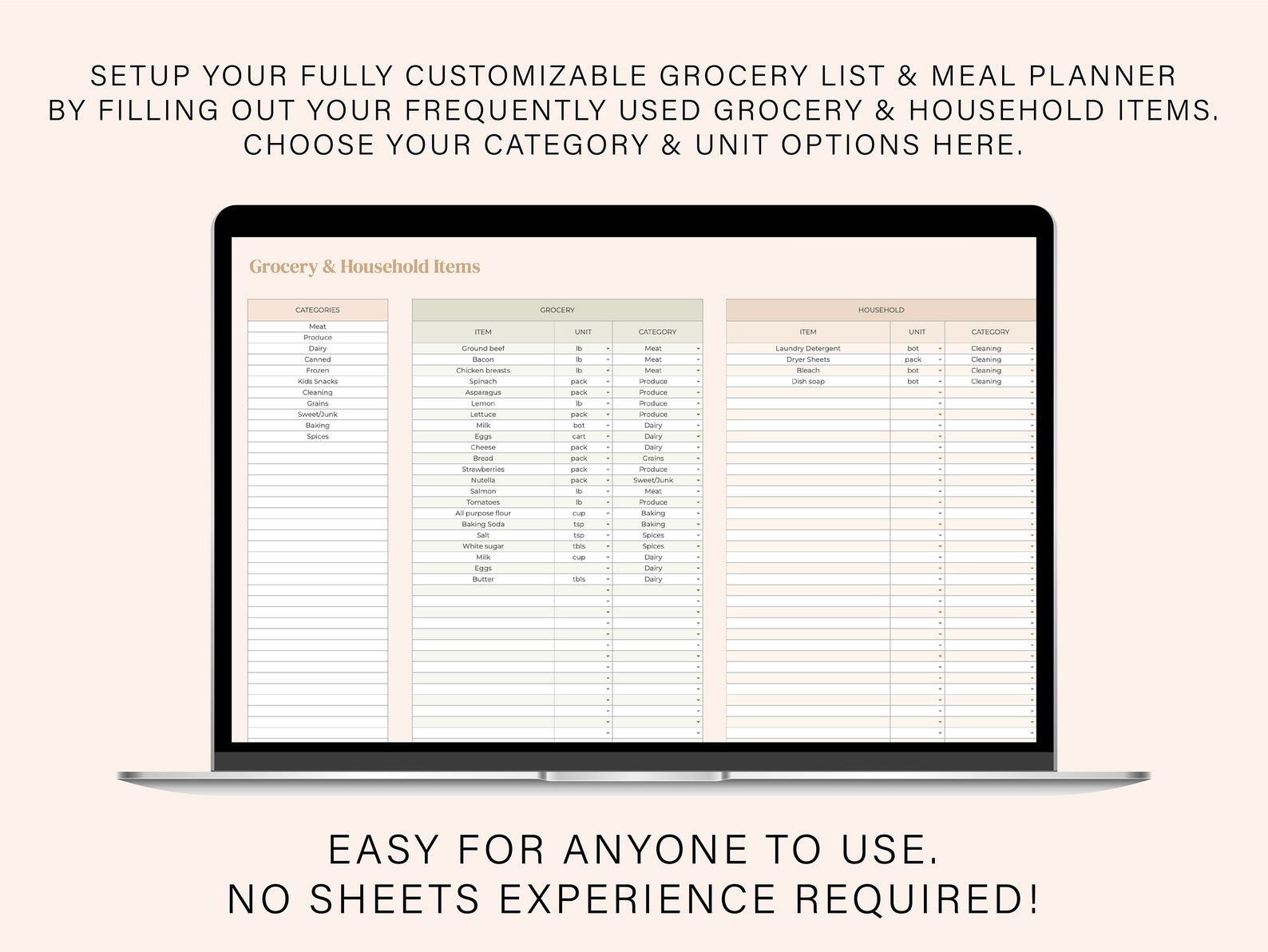 Digital Grocery List & Meal Planner | Google Sheets | Spreadsheet ...