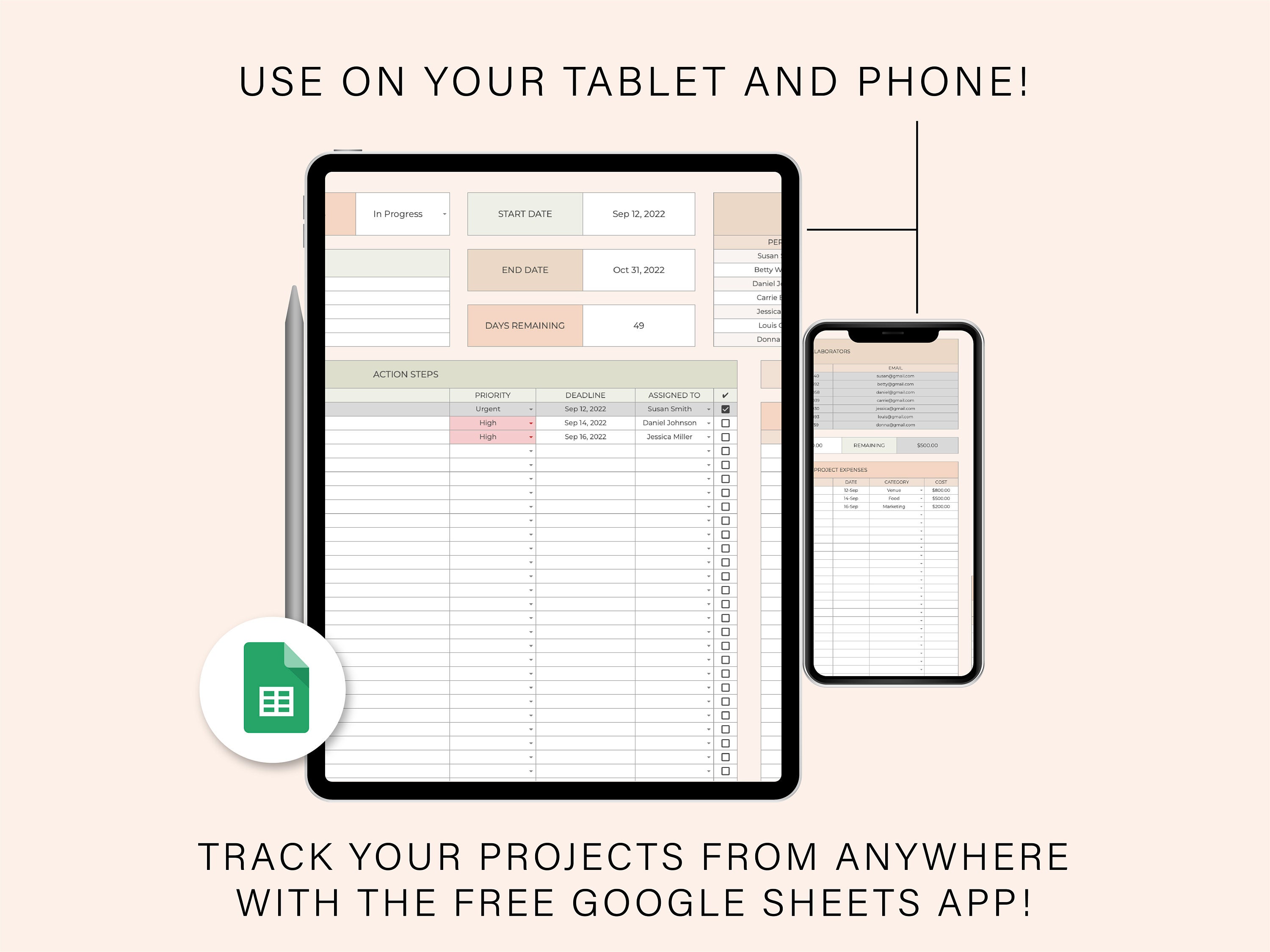 Project Management Planner Spreadsheet | Small Business Project Tracker ...