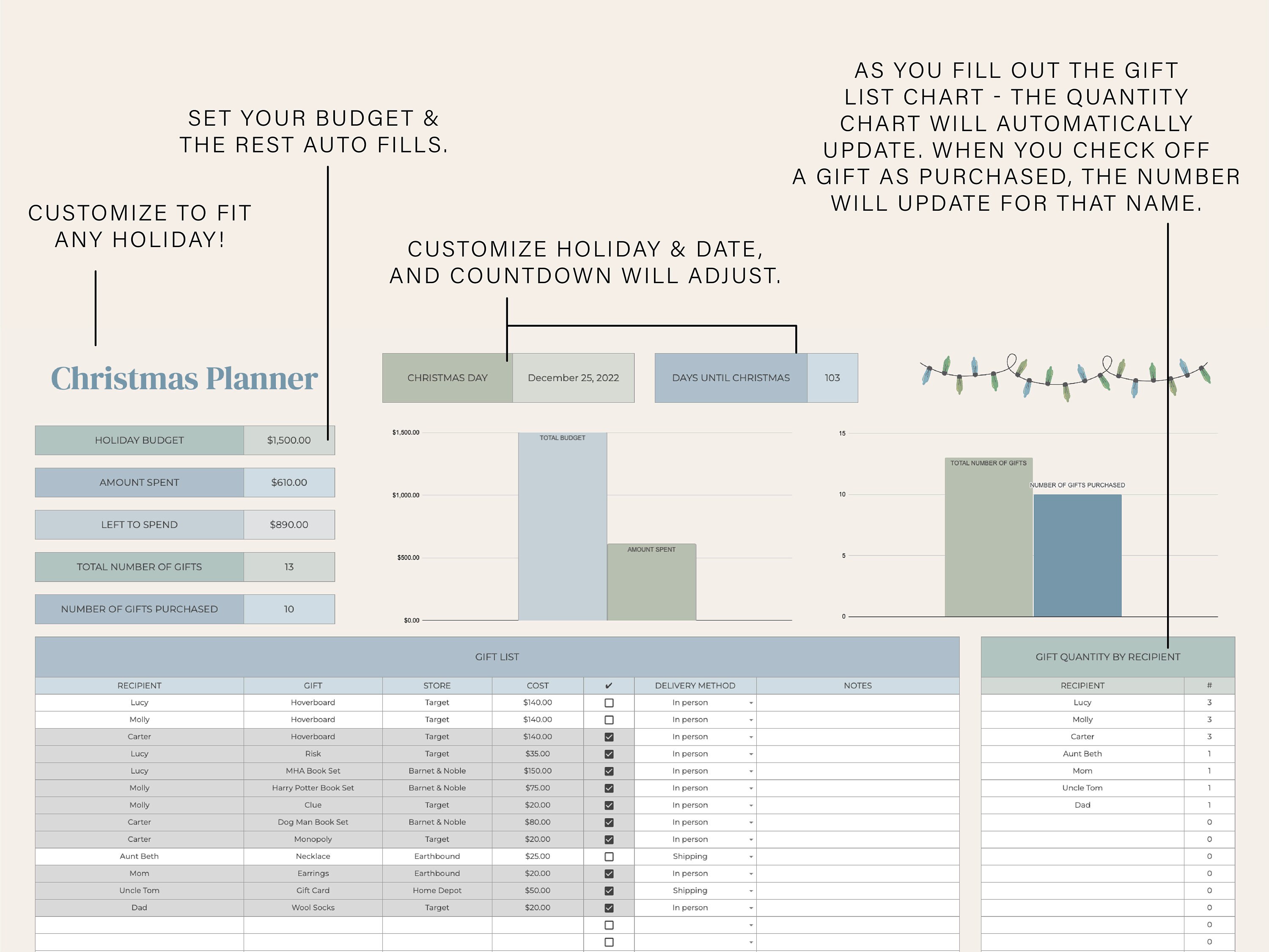 Holiday Planner Christmas Gift Tracker Gift Tracking - Etsy