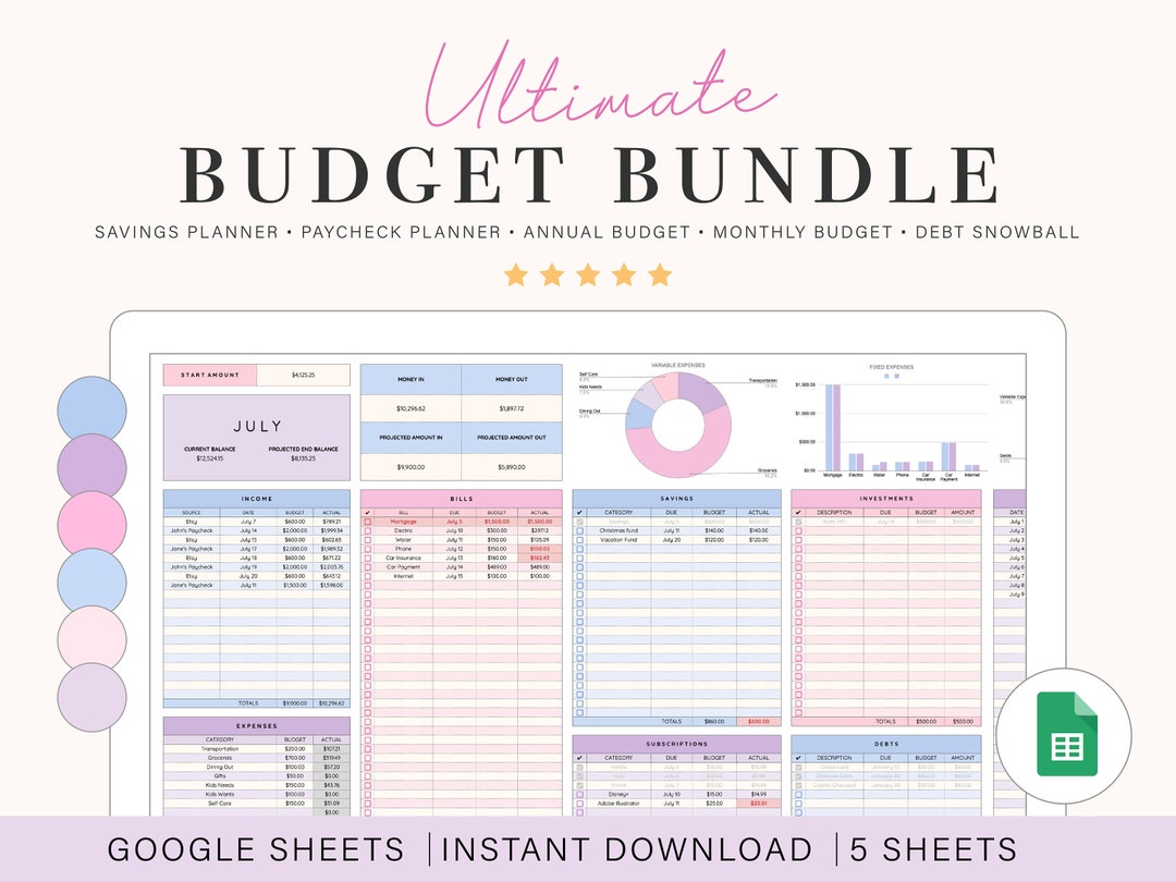 Budget Bundle Spreadsheet Template for Google Sheets Spreadsheet | Annual Budget | Monthly ...