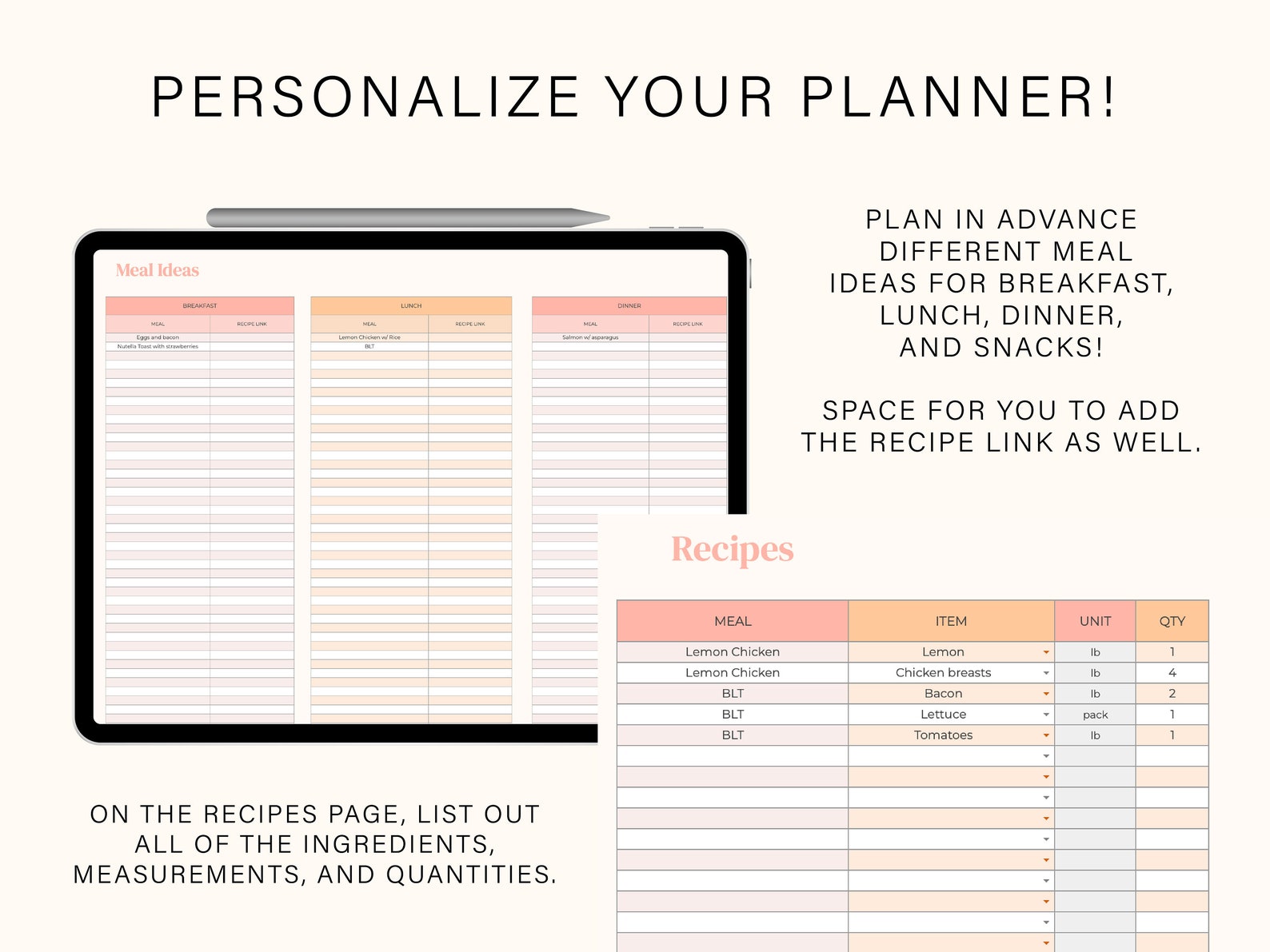 Digital Grocery List & Meal Planner | Google Sheets | Spreadsheet ...