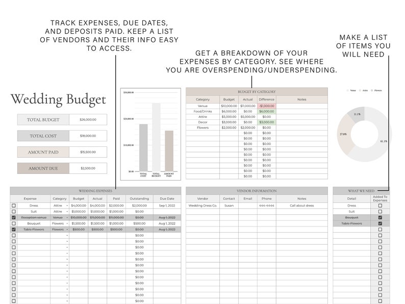 Wedding Planning Spreadsheet Wedding Budget Planner - Etsy