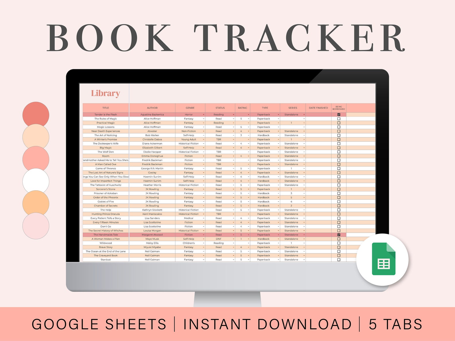 Book Tracker Spreadsheet Reading Log Google Sheets - Etsy
