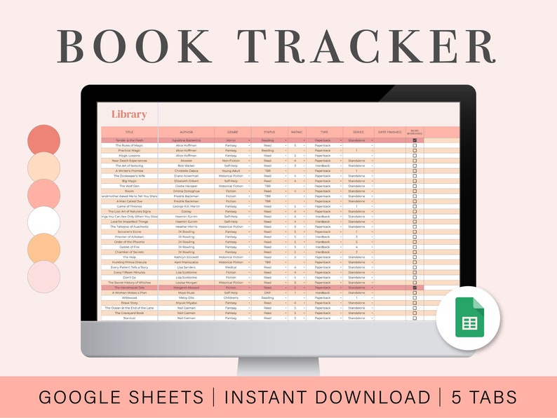 Book Tracker Spreadsheet Reading Log Google Sheets - Etsy
