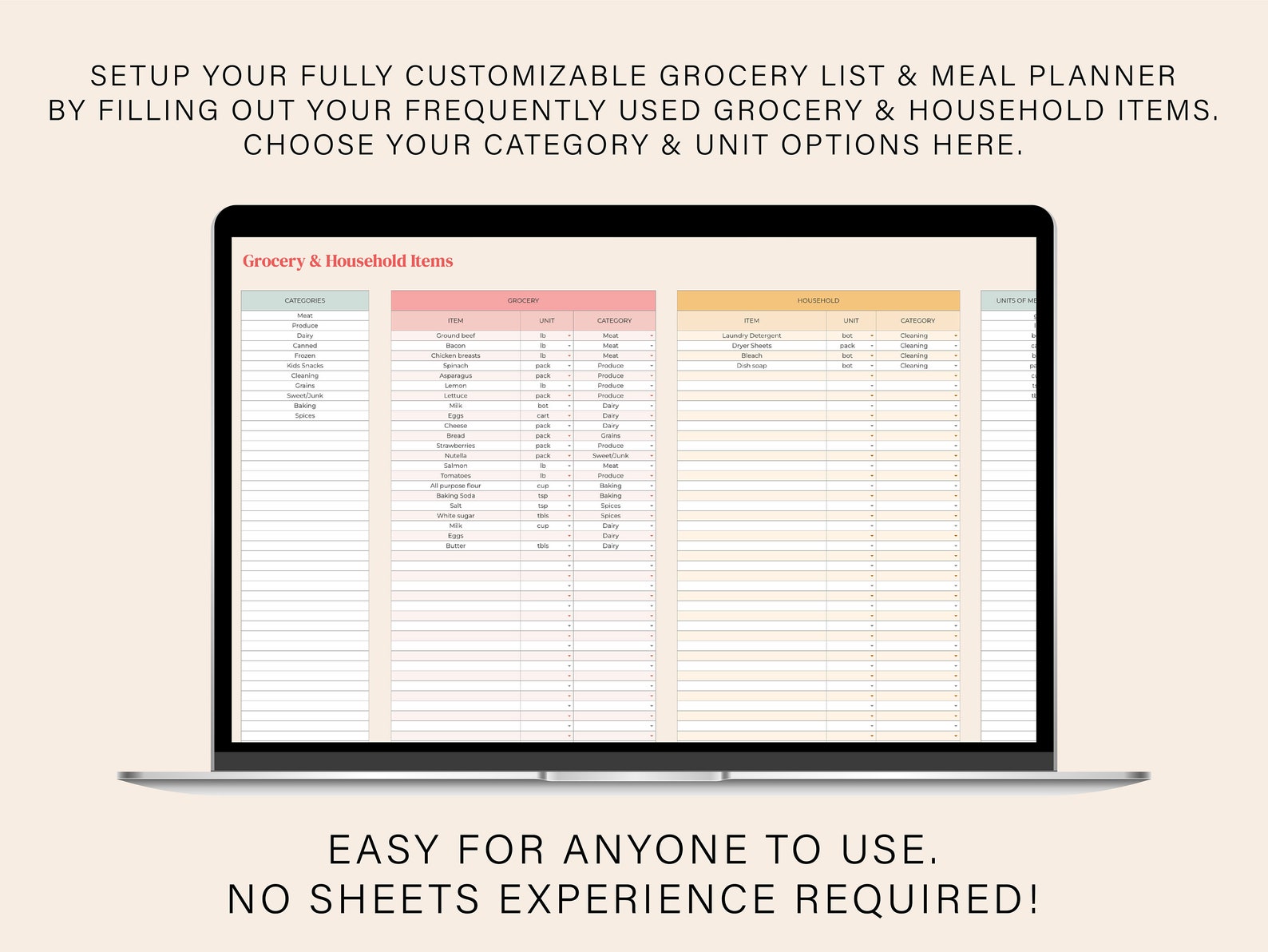 Digital Grocery List & Meal Planner Google Sheets - Etsy
