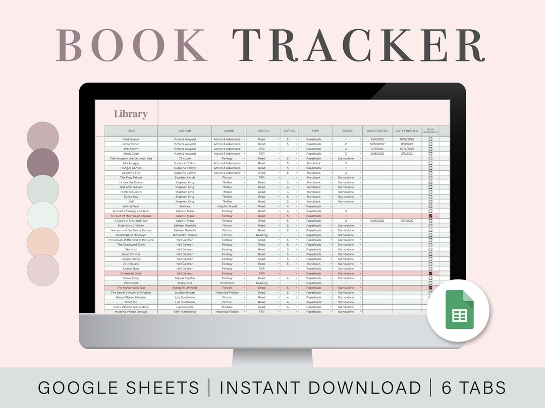 Book Tracker Spreadsheet | Reading Log | Google Sheets | Bibliophile ...