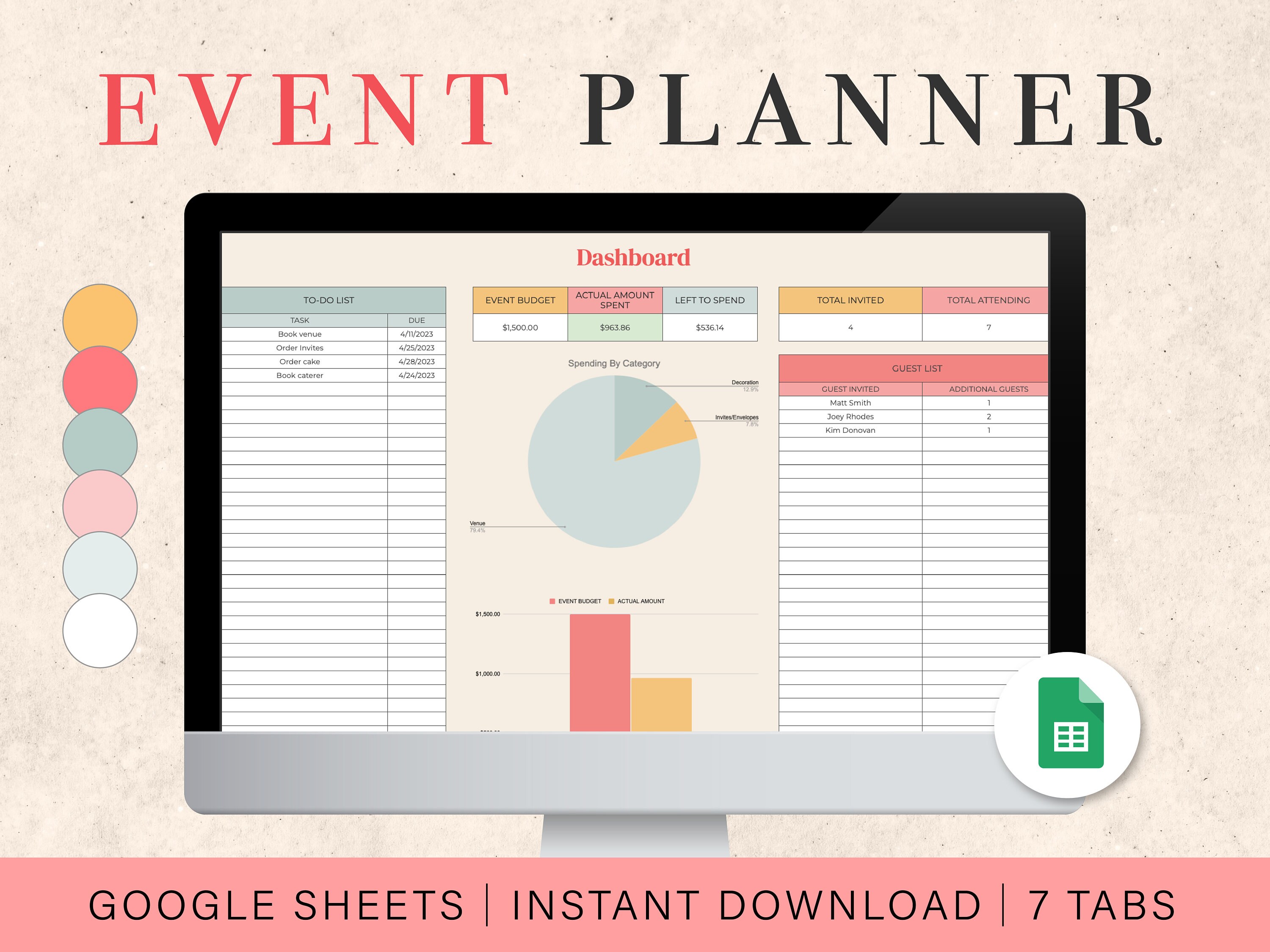 Event Planner Spreadsheet Google Sheets Spreadsheet Template Digital Party Planner - Etsy