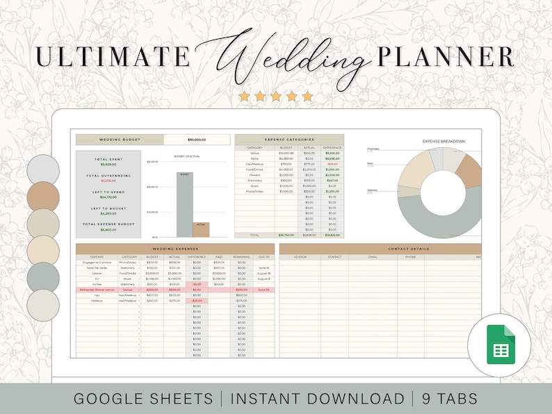 Wedding Planning Spreadsheet | Wedding Budget Planner | Wedding Checklist | Wedding Guest List ...