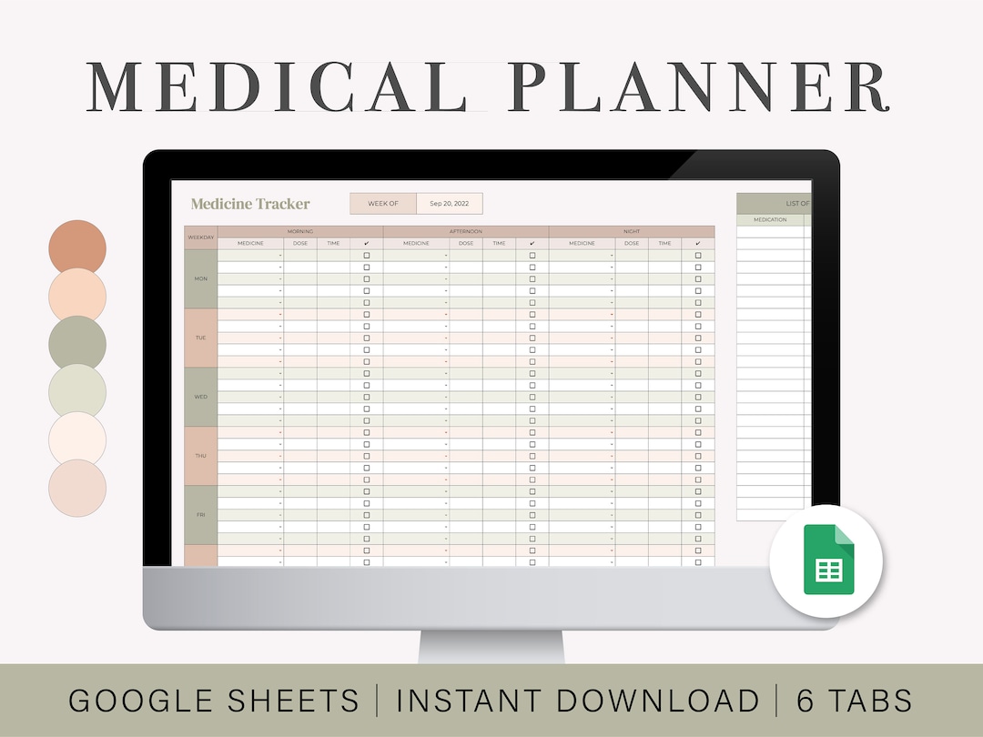 Medical Planner Spreadsheet | Digital Medication Tracker | Appointment ...