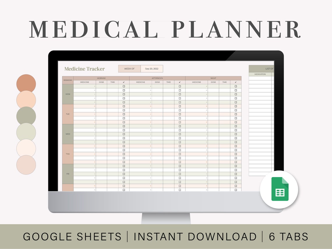 Medical Planner Spreadsheet Digital Medication Tracker Appointment ...