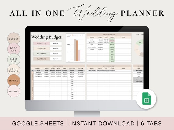 Wedding Planning Spreadsheet Wedding Budget Spreadsheet - Etsy