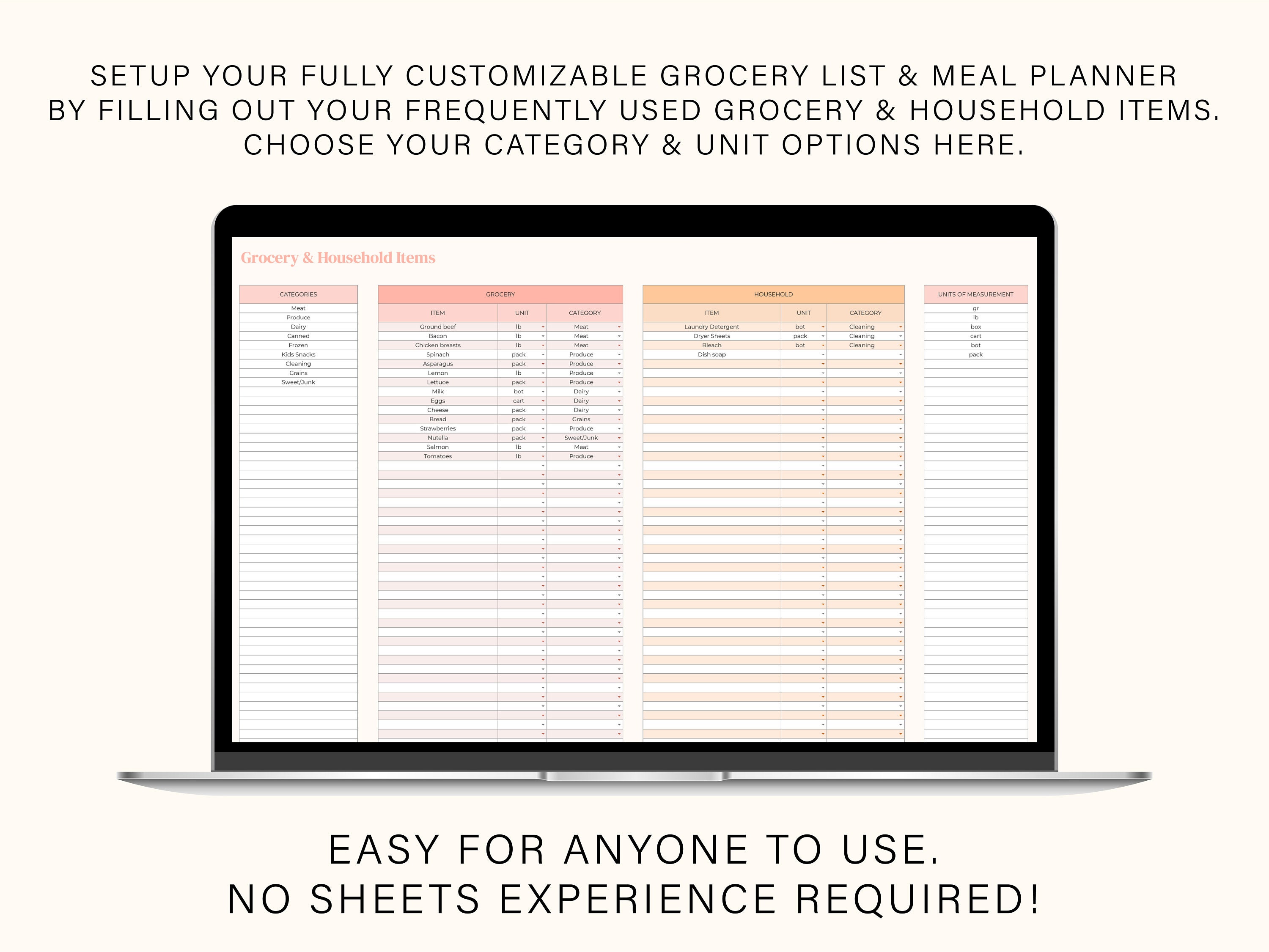 Digital Grocery List & Meal Planner | Google Sheets | Spreadsheet ...