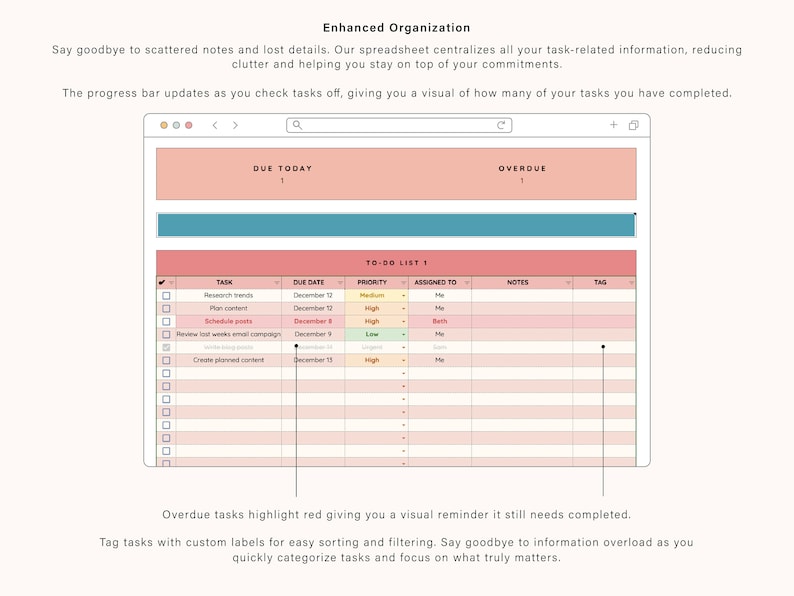 Task Tracking Spreadsheet | Task Planner | Digital to Do List | Google ...