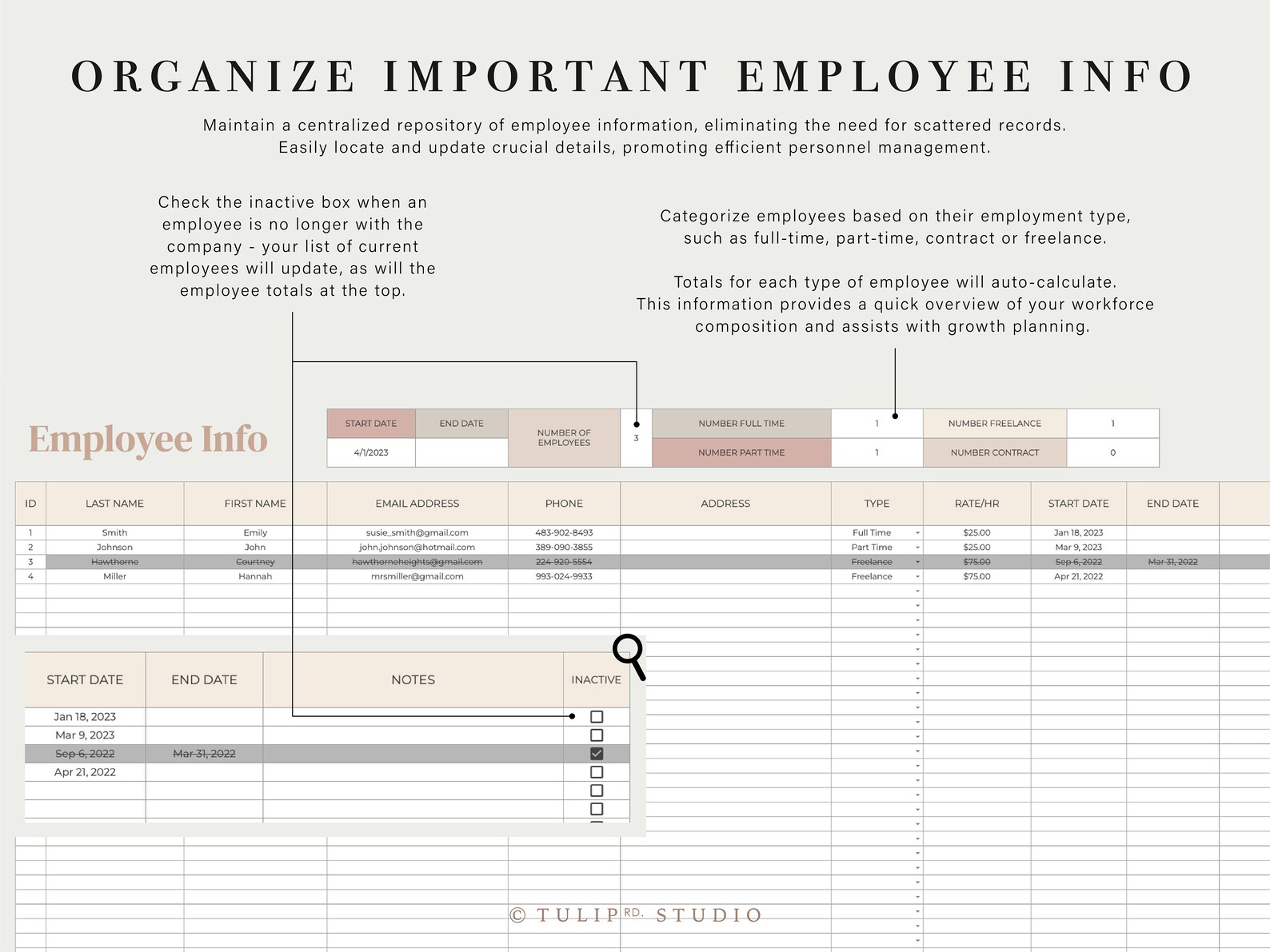 Employee Info and Absence Tracker | Monthly Employee Schedule ...