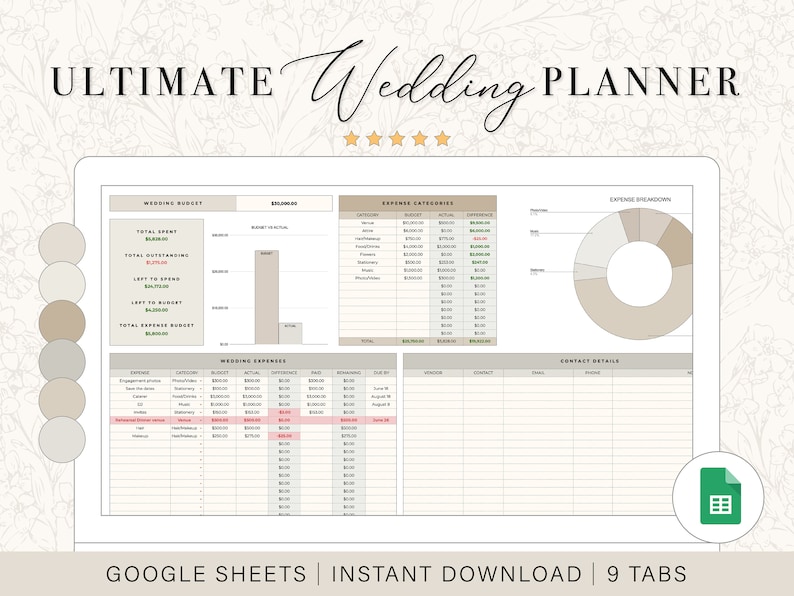 Wedding Planning Spreadsheet Wedding Budget Planner - Etsy