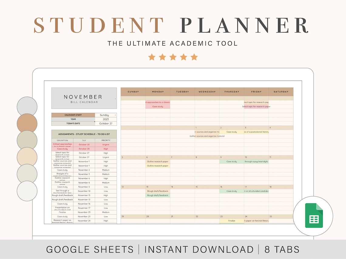 Digital Student Planner College Planner Course Tracker Google Sheets ...