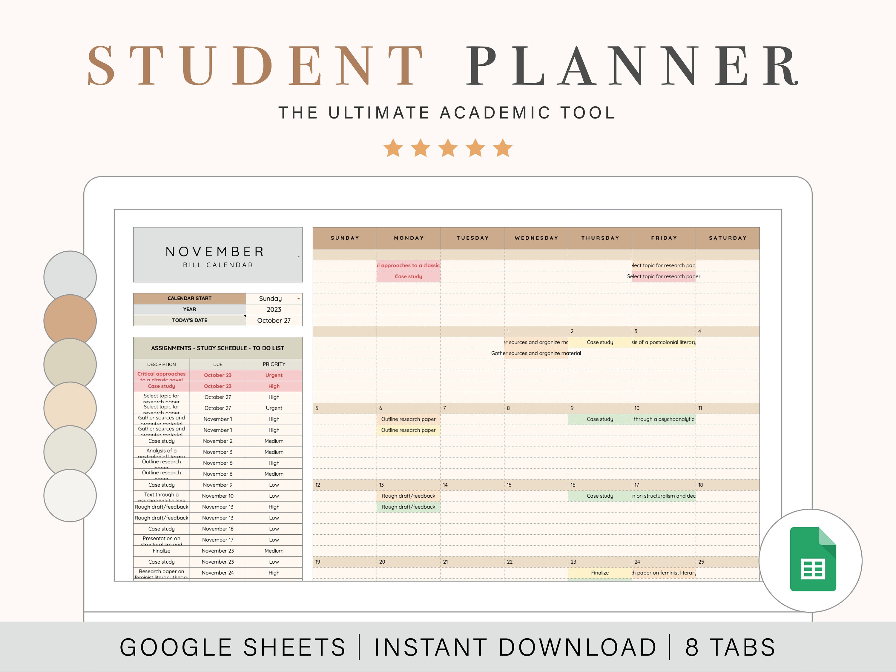 Digital Student Planner College Planner Course Tracker Google Sheets ...