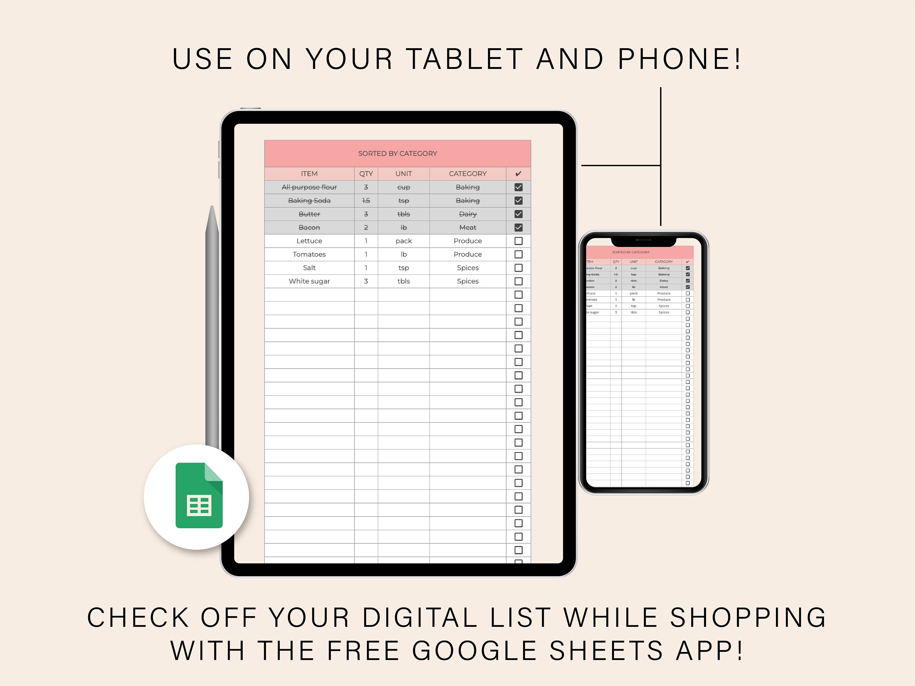 Digital Grocery List & Meal Planner Google Sheets - Etsy
