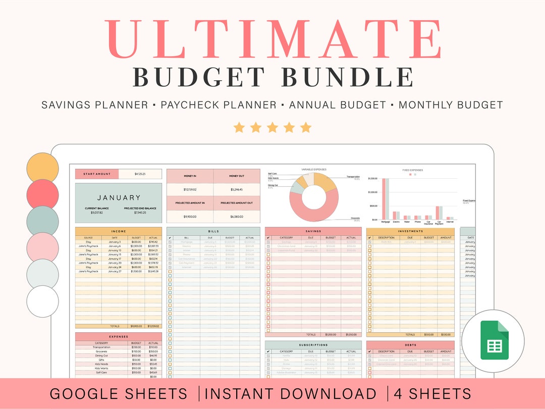 Budget Bundle Spreadsheet Template for Google Sheets - Etsy