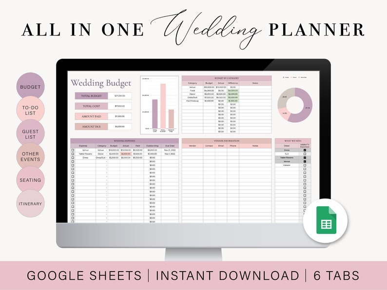 Wedding Planning Spreadsheet Wedding Budget Planner - Etsy