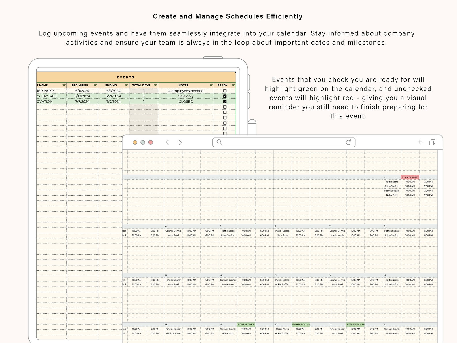 Employee Info and Absence Tracker Monthly Employee Schedule Business ...