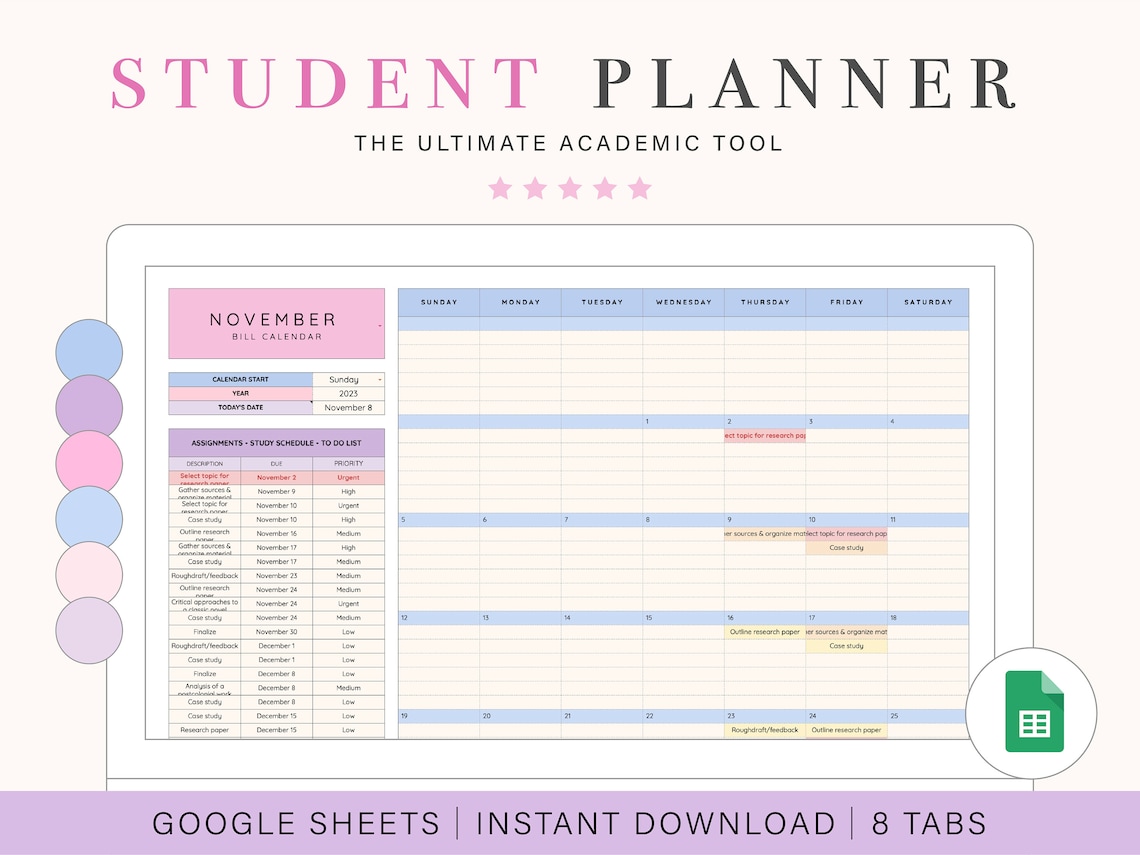 Digital Student Planner College Planner Course Tracker Google Sheets ...