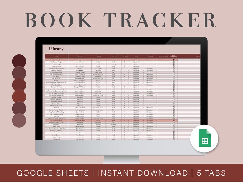 Book Tracker Spreadsheet Reading Log Google Sheets - Etsy