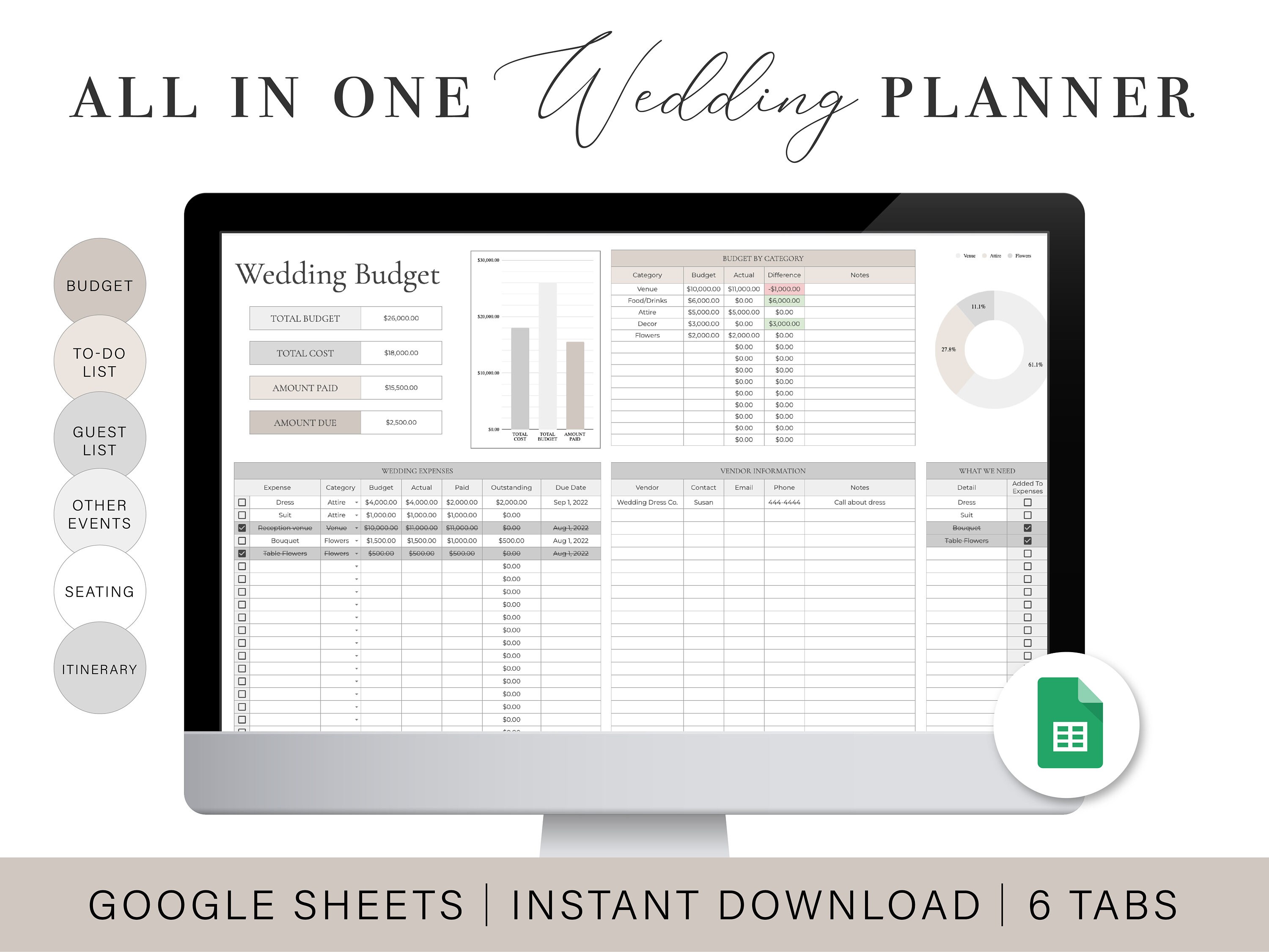 Wedding Planning Spreadsheet Wedding Budget Planner - Etsy